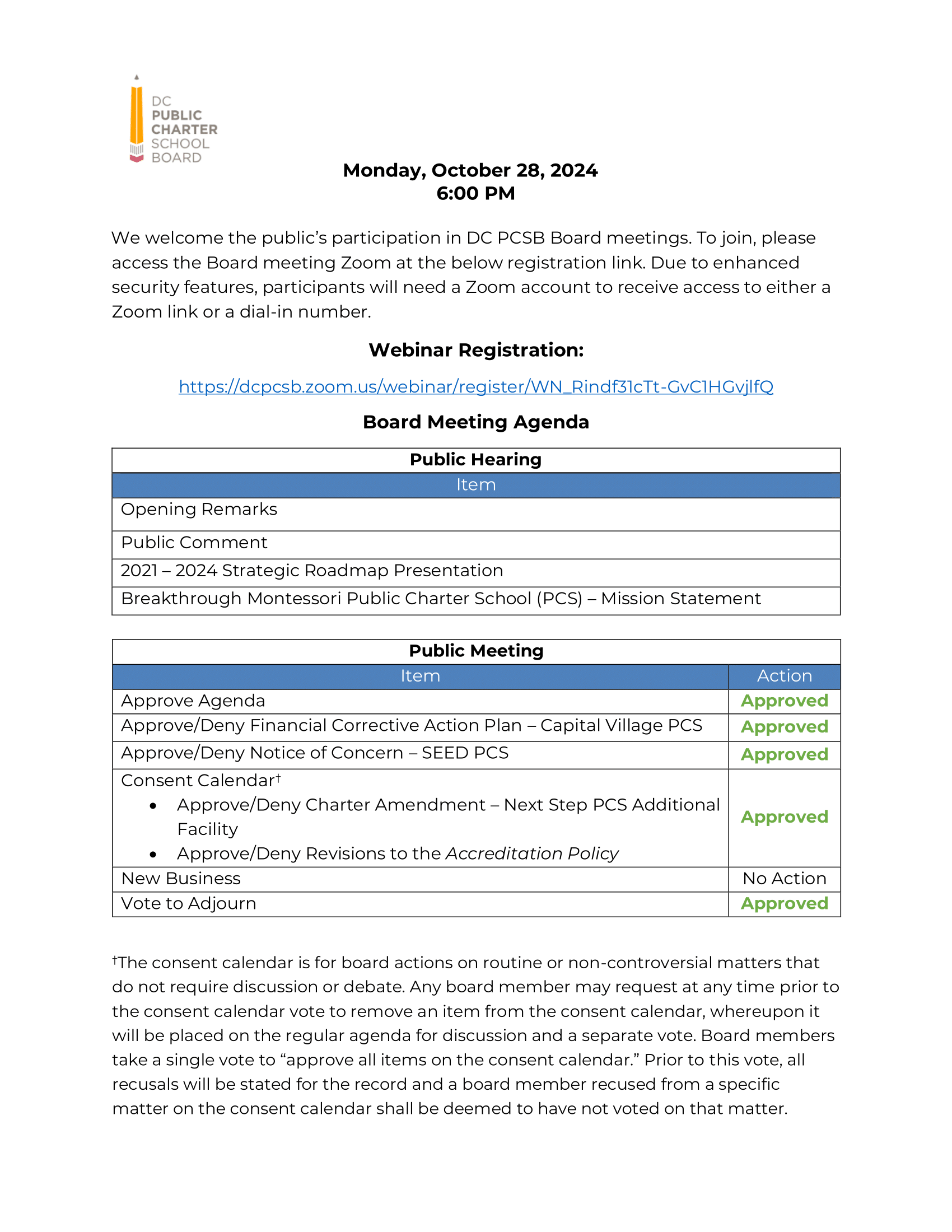 Board Meeting October 2024 Dc Pcsb